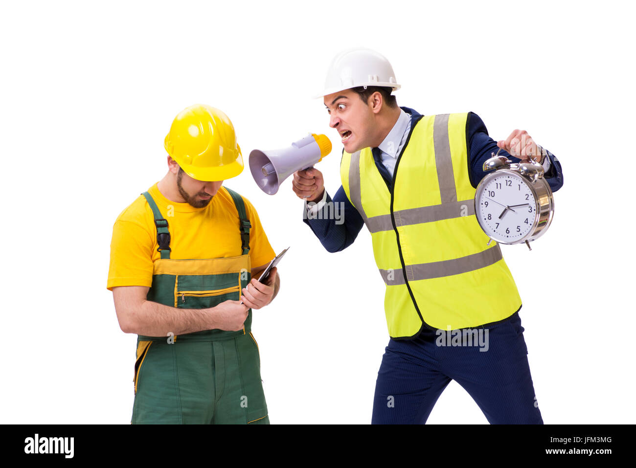 Two workers isolated on the white background Stock Photo - Alamy