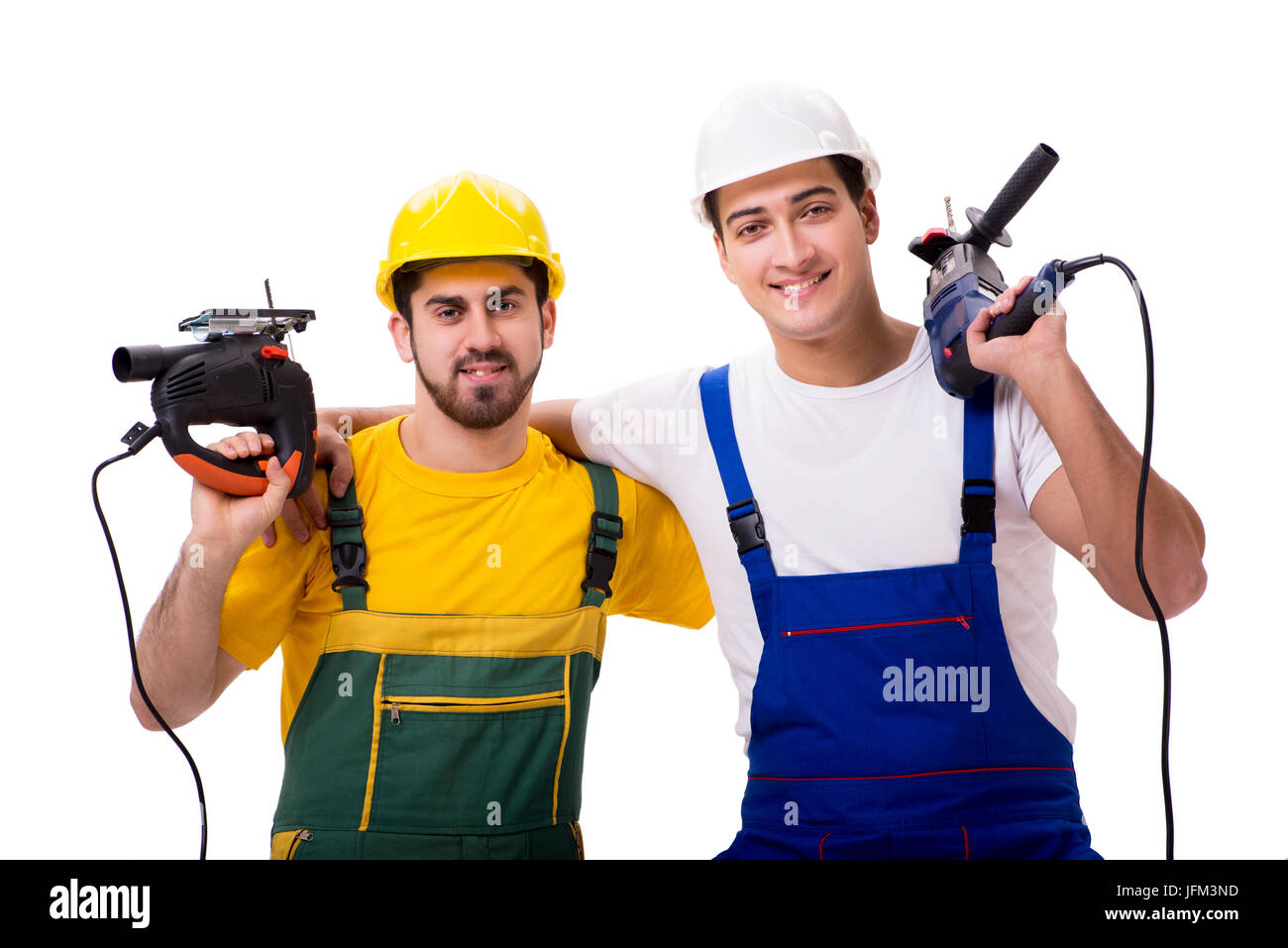 Two workers isolated on the white background Stock Photo - Alamy
