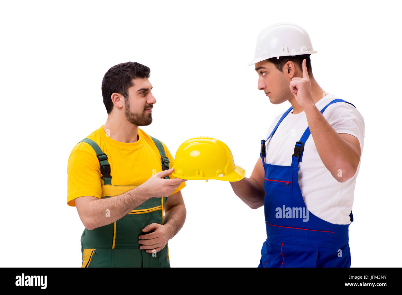 Two workers isolated on the white background Stock Photo - Alamy