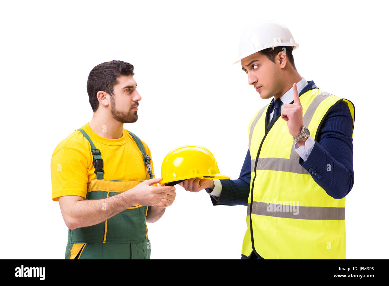 Two workers isolated on the white background Stock Photo - Alamy