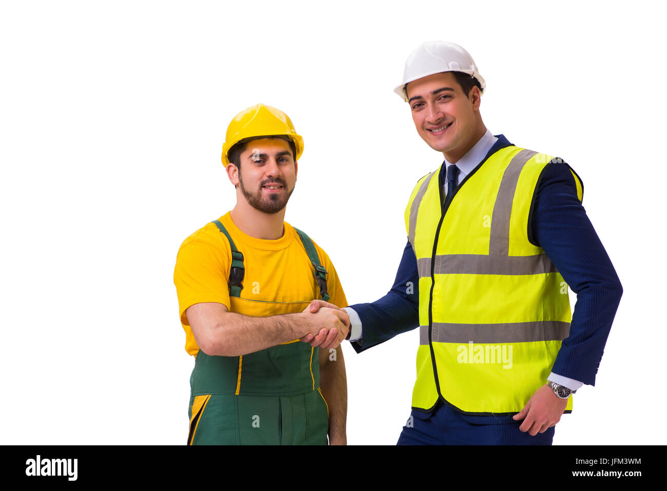 Two workers isolated on the white background Stock Photo - Alamy