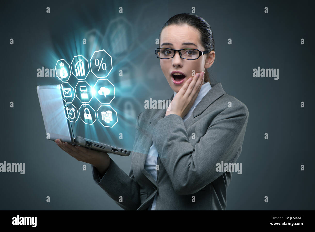 Scared businesswoman in business concept Stock Photo - Alamy