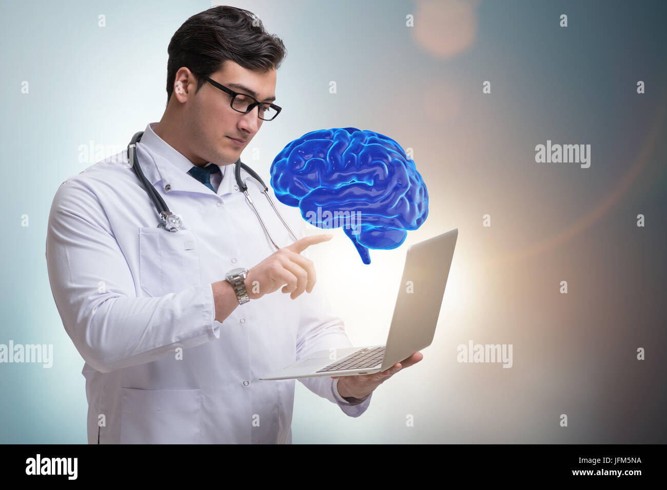 Male doctor with the brain in medical concept Stock Photo - Alamy