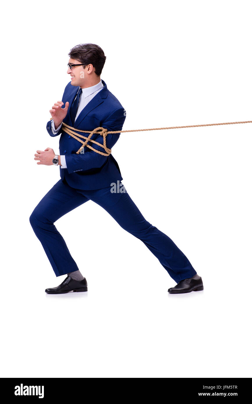 Businessman caught with rope lasso isolated on white Stock Photo - Alamy