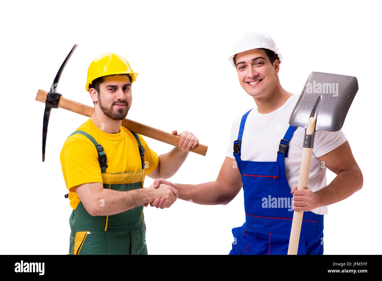 Two construction workers shaking hands hi-res stock photography and ...