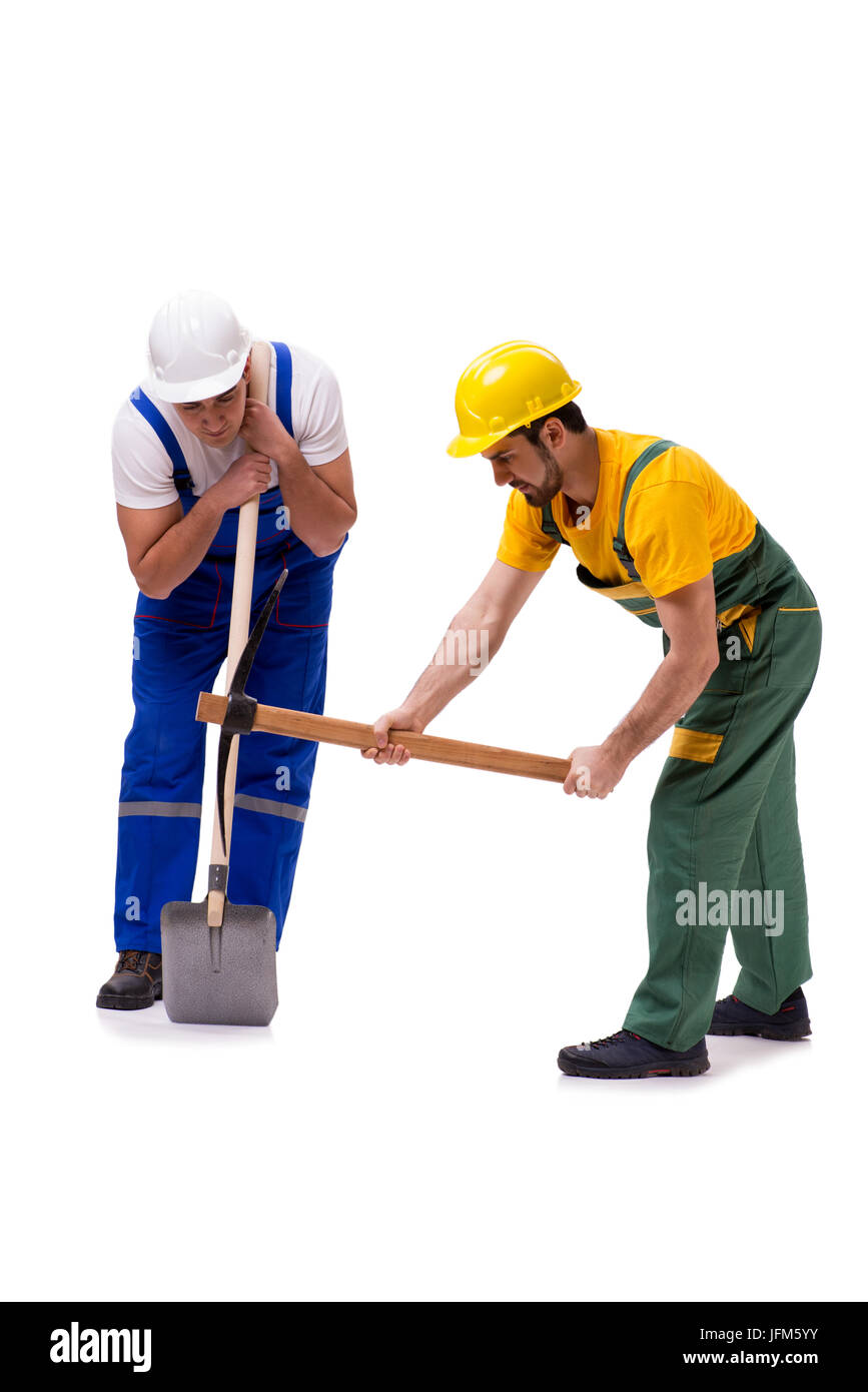 Two workers isolated on the white background Stock Photo - Alamy