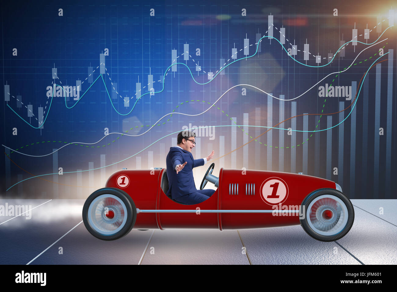 Businessman driving car in financial concept Stock Photo - Alamy