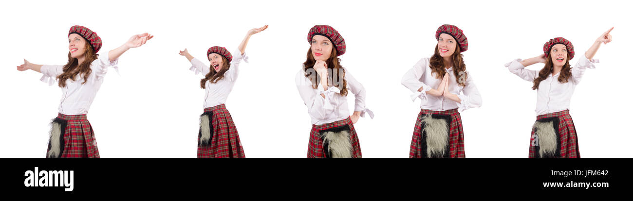 Pretty girl in plaid red clothing isolated on white Stock Photo - Alamy