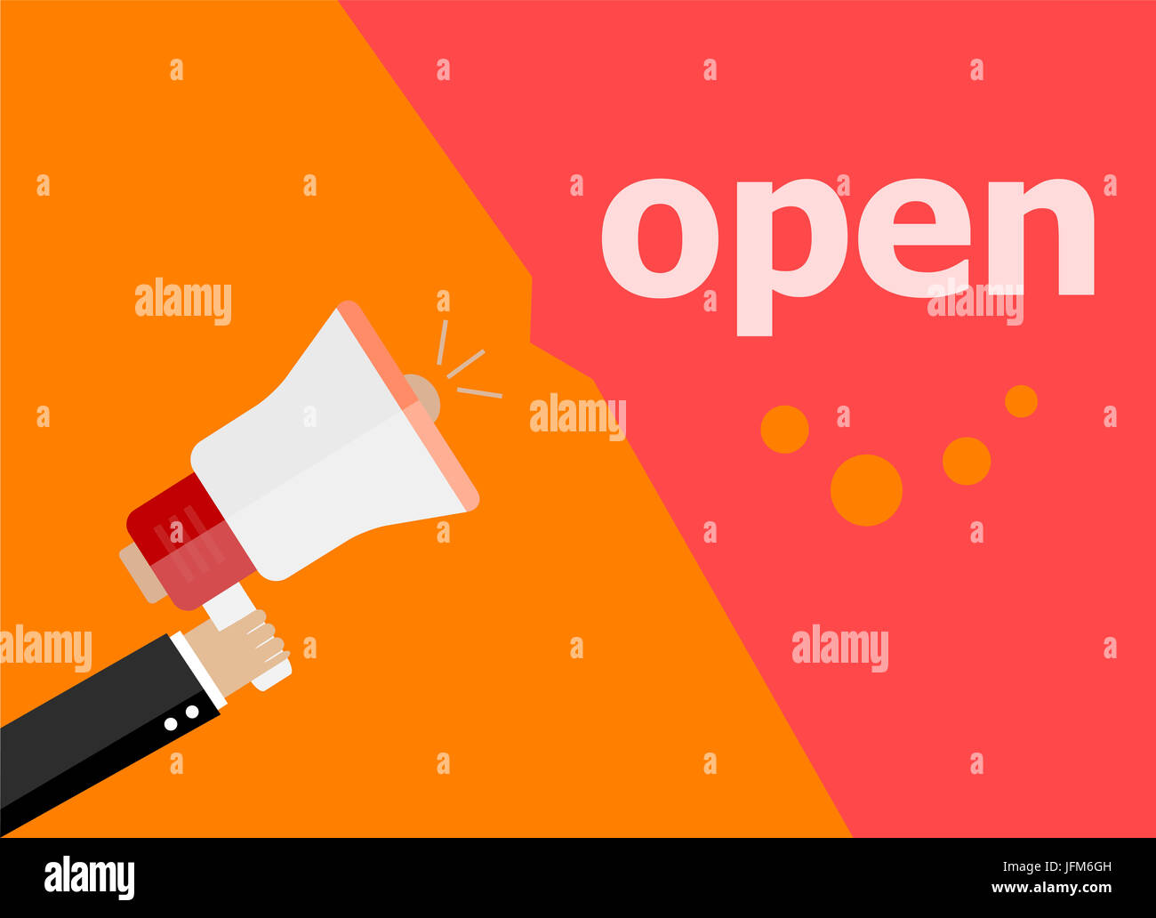 open . Hand holding a megaphone. flat style Stock Photo - Alamy