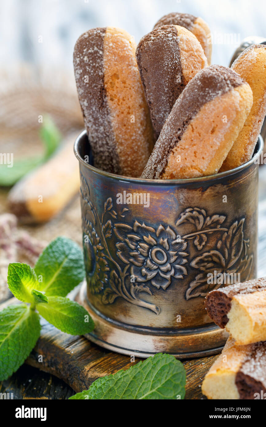 Vanilla sponge cookies Savoiardi with chocolate Stock Photo - Alamy