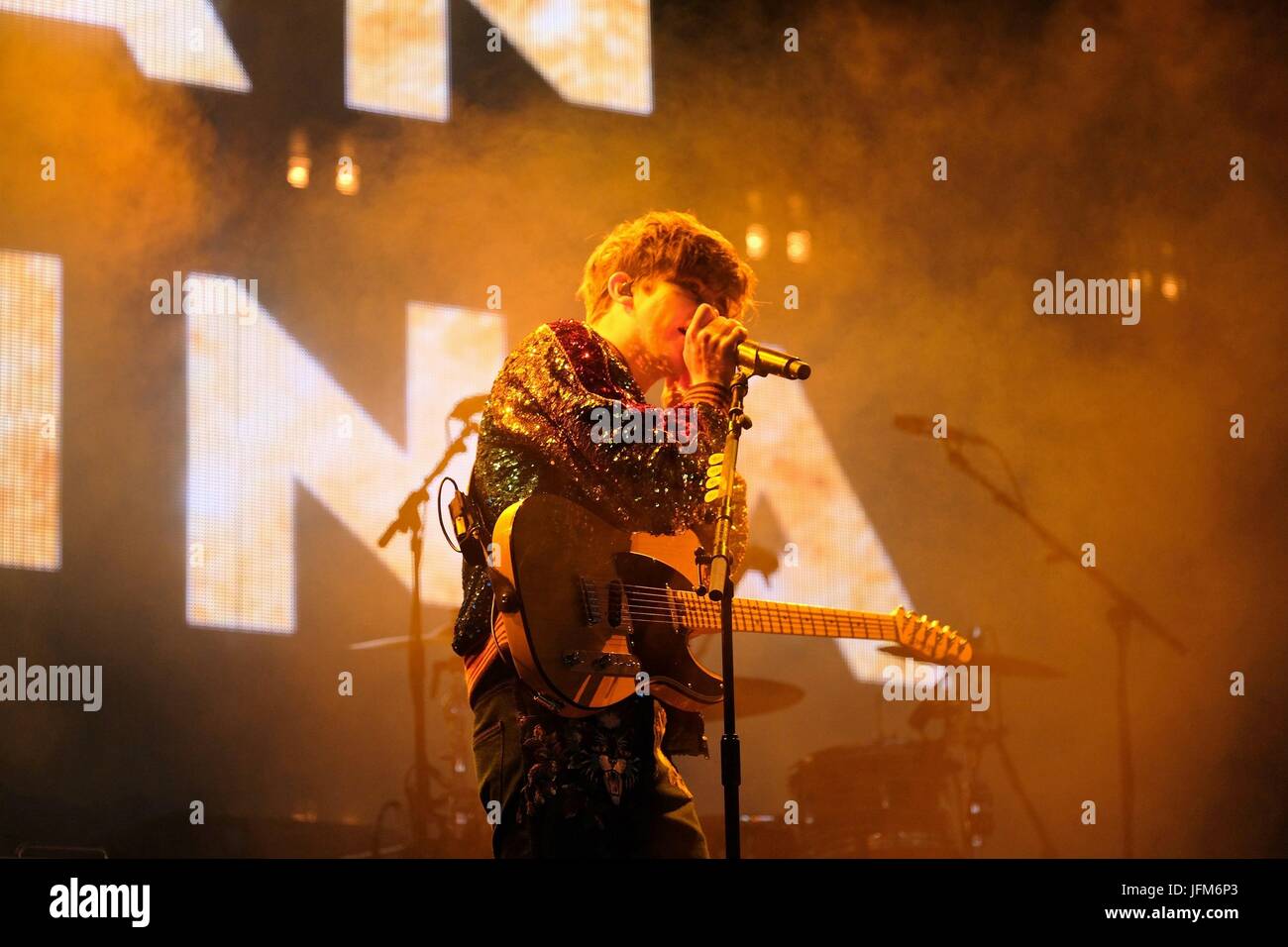 British singer Declan McKenna performing at Glastonbury Festival Day 5 ...