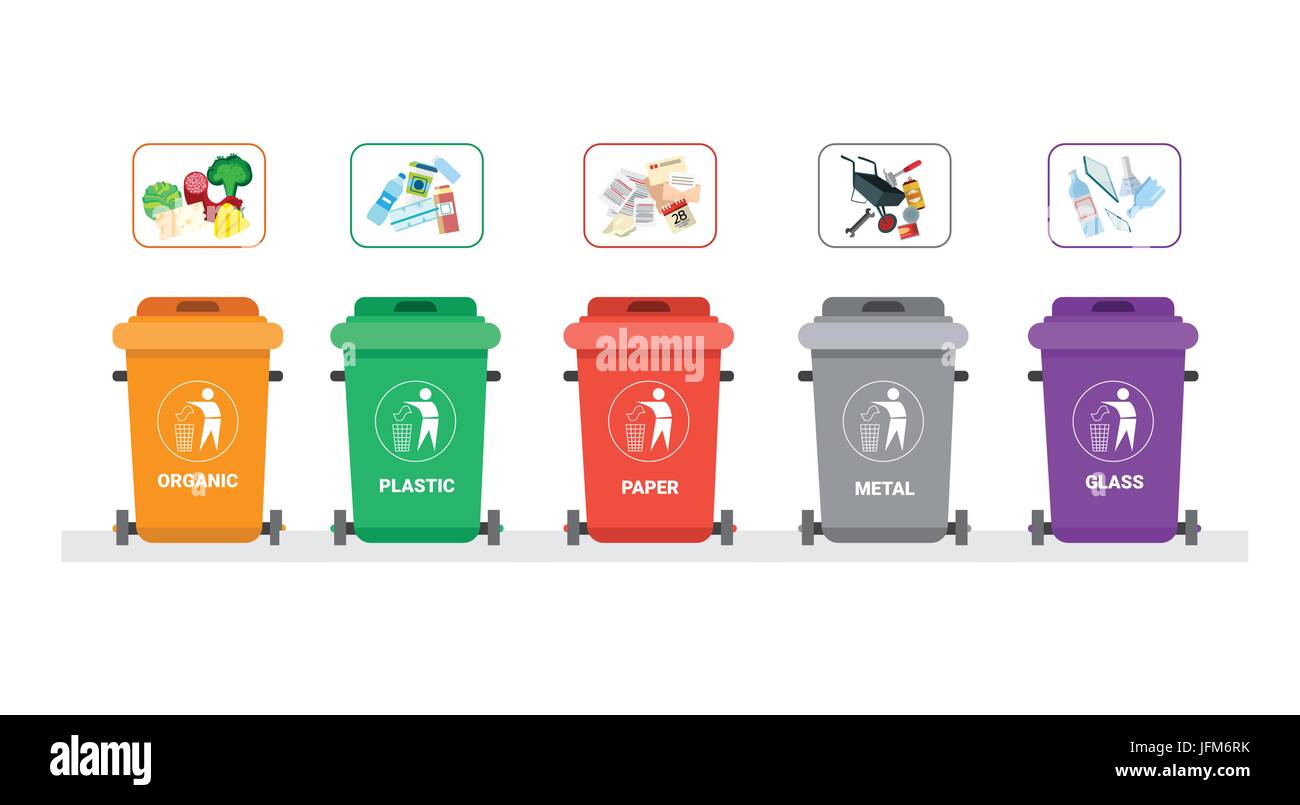 Rubbish Container For Sorting Waste Icon Set Recycle Garbage Concept ...
