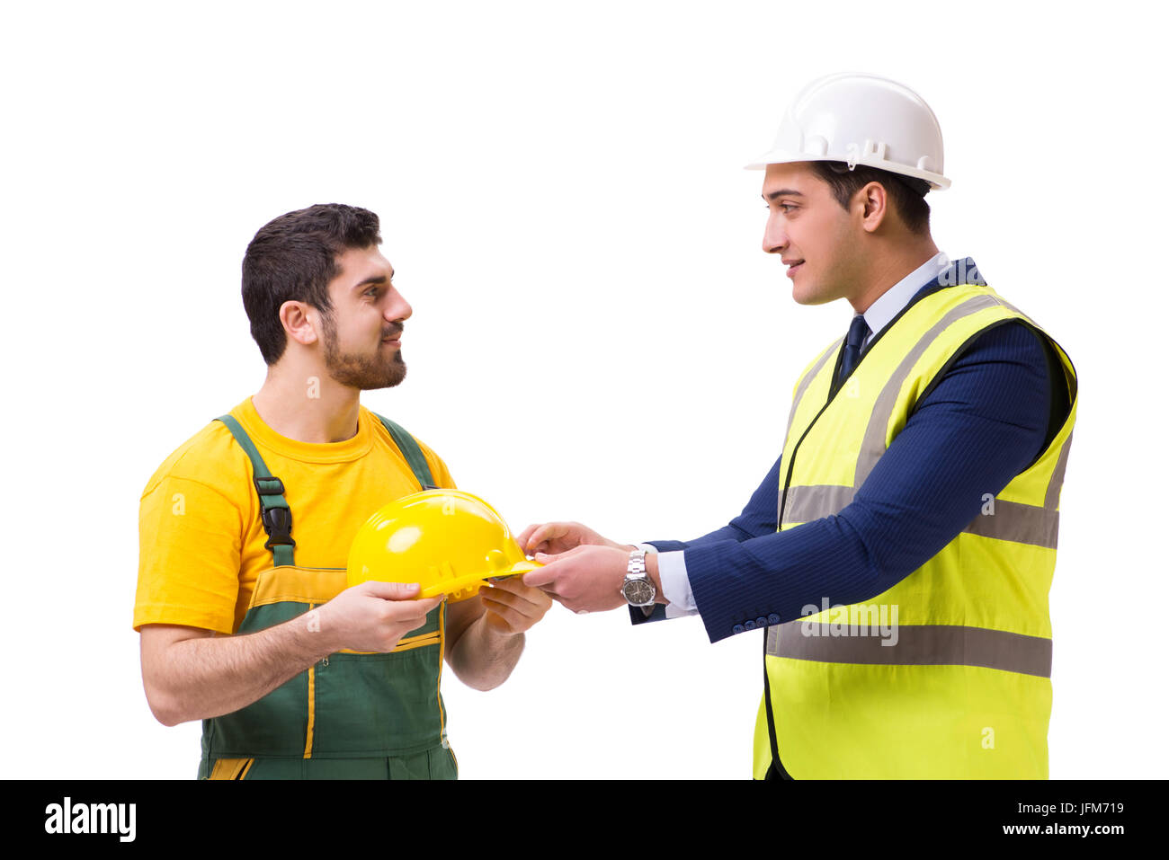 Two workers isolated on the white background Stock Photo - Alamy