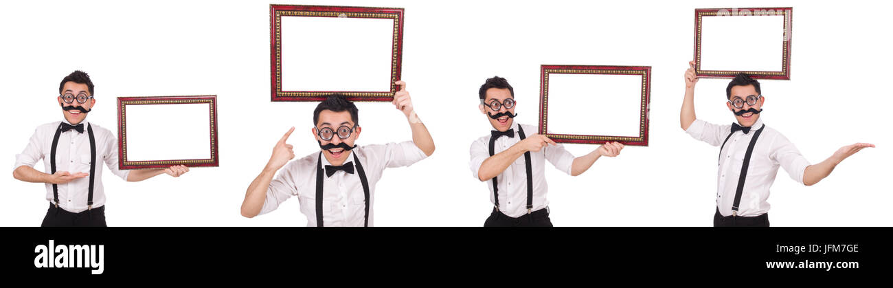 Young man with frame isolated on white Stock Photo - Alamy