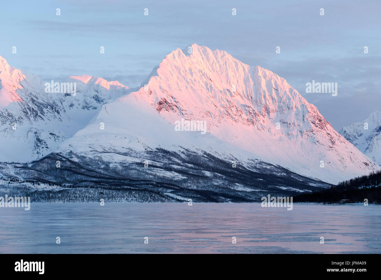 The Snow capped Lyngen Alps at Sunrise, Norway Stock Photo - Alamy
