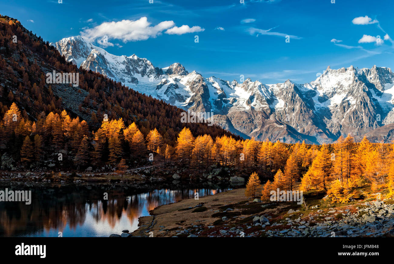 Autumn, Arpy lake, morgex, Mont Blanc chain, Grand Jorasses, Aosta ...