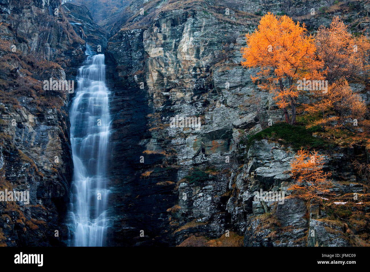 Pellice Valley, Turin, Piedmont, Italy, Autumn waterfall Stock Photo ...