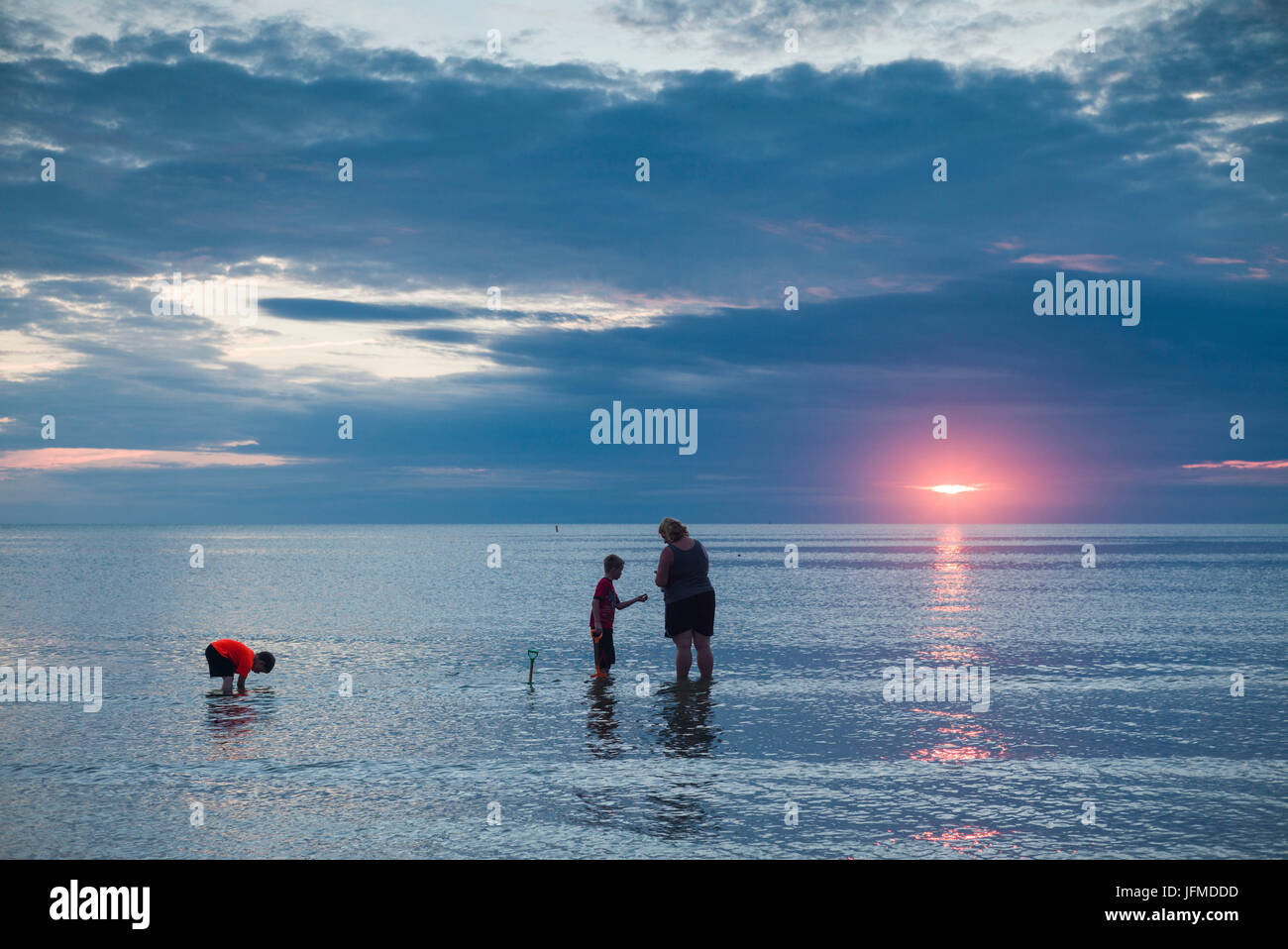 USA, Massachusetts, Cape Cod, Eastham, First Encounter Beach, sunset ...