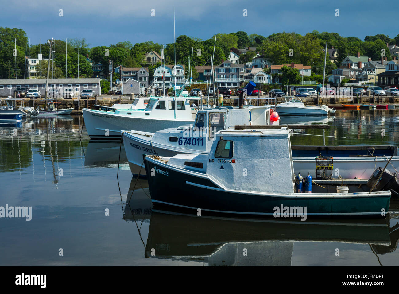 USA, Massachusetts, Cape Ann, Rockport, Rockport Harbor, boats Stock ...
