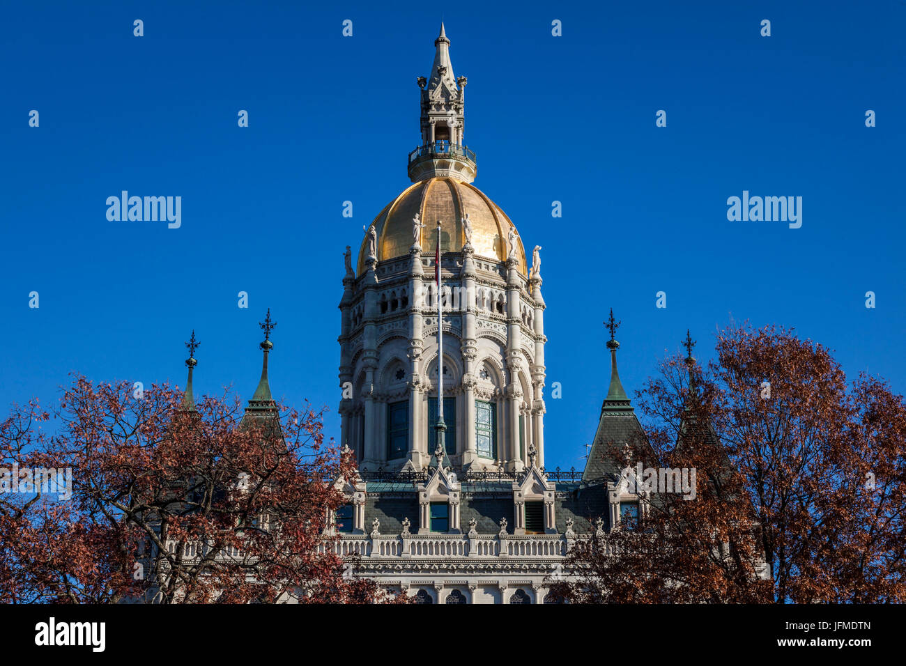 USA, Connecticut, Hartford, Connecticut State Capitol, exterior, autumn ...