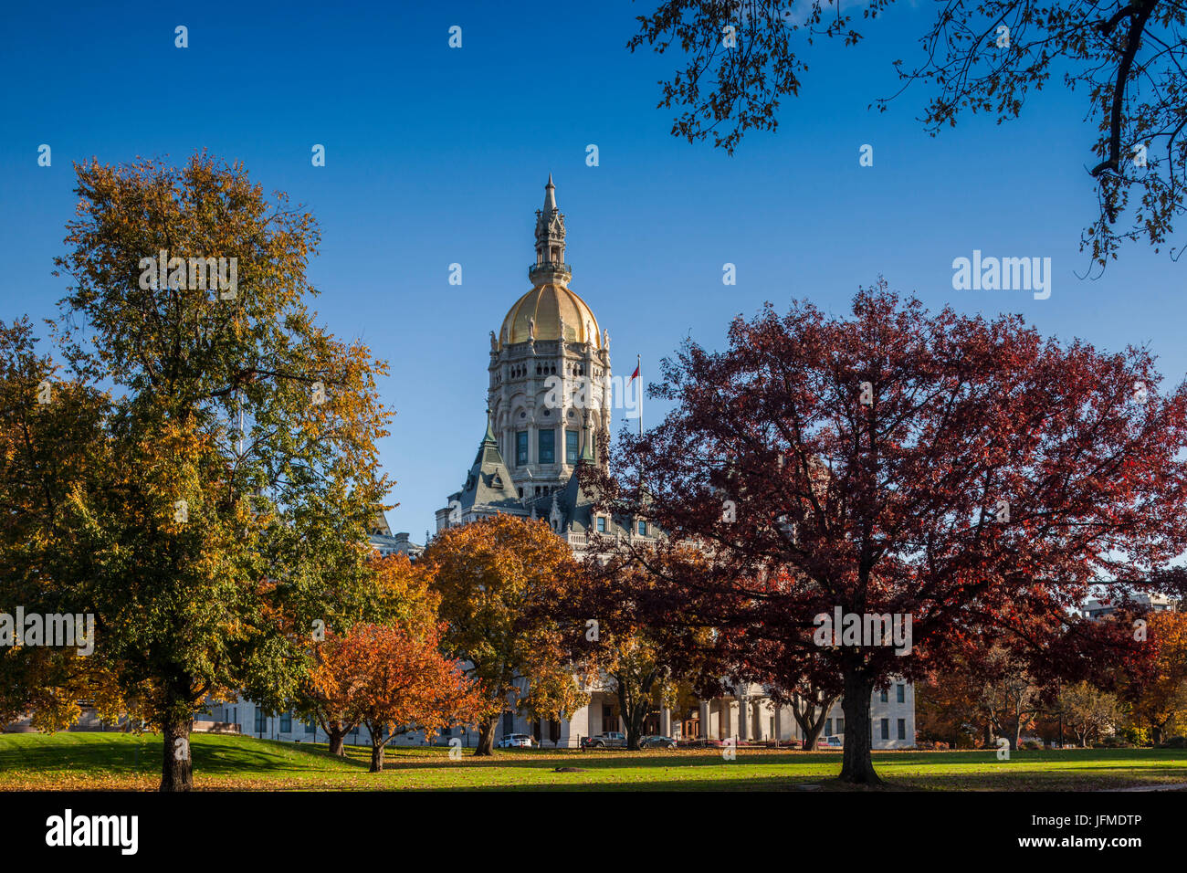 USA, Connecticut, Hartford, Connecticut State Capitol, exterior, autumn ...