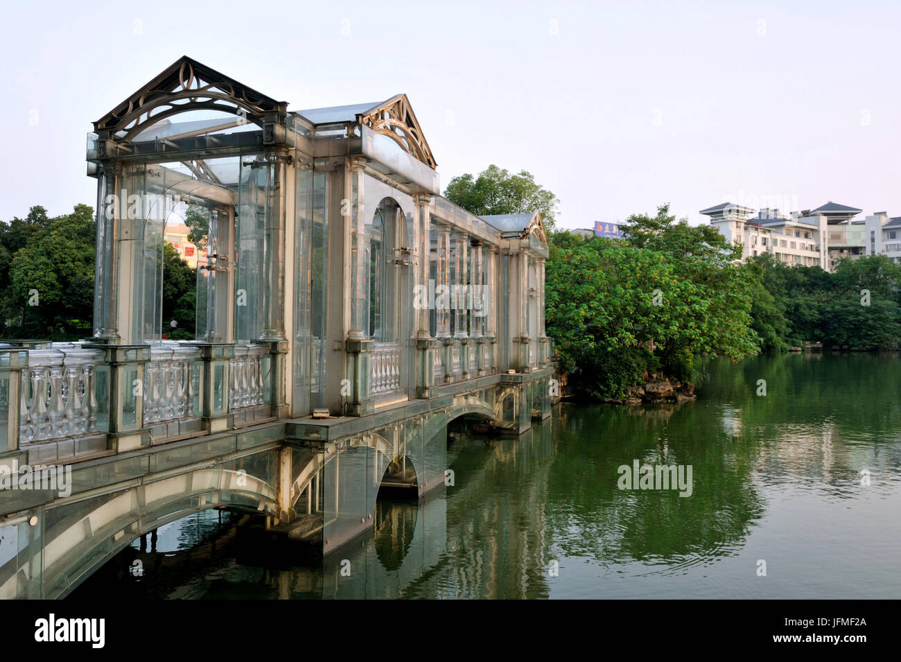 China, Guangxi Province, Guilin, glass bridge on the Rong Lake Stock ...