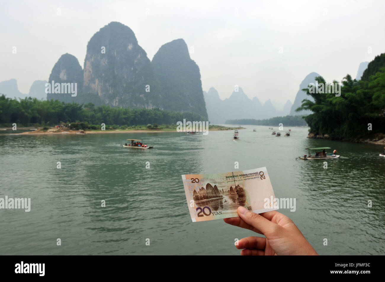 China, Guangxi Province, Guilin Region, Karst Mountain Landscape and Li ...
