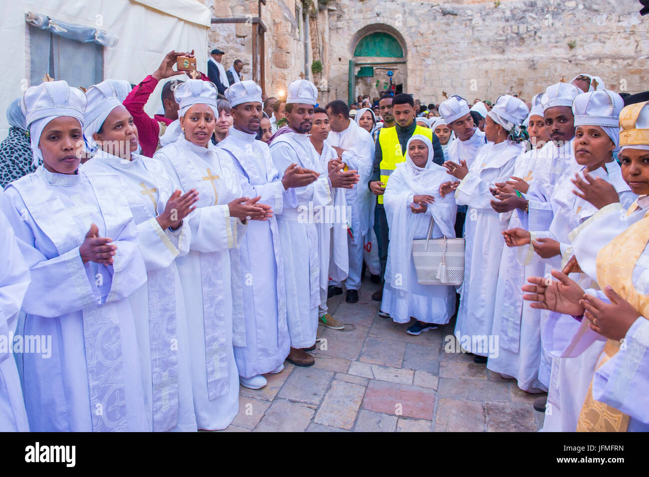 Ethiopian Orthodox pilgrims participates in the Holy fire ceremony at ...