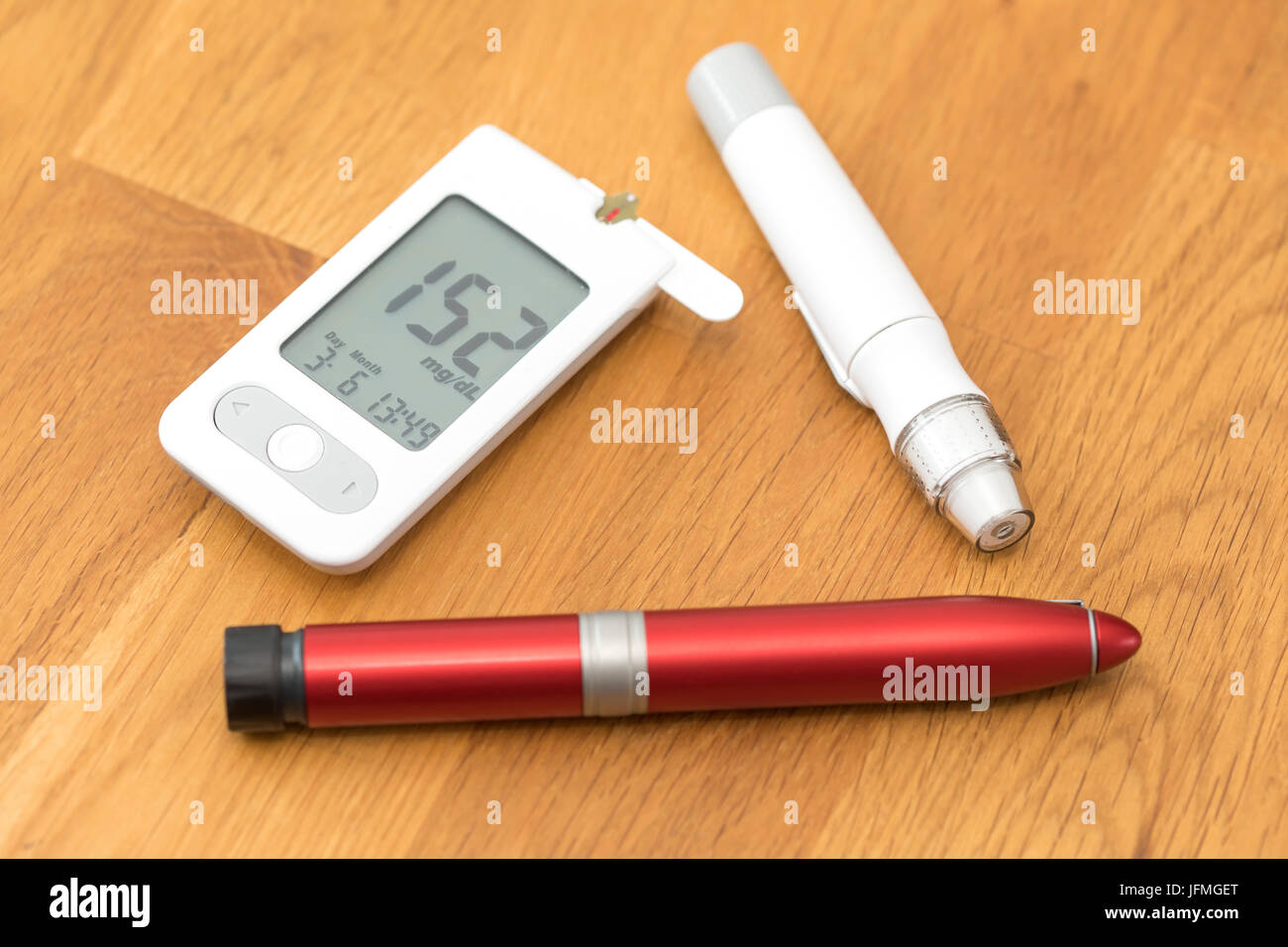 Diabetes, blood glucose meter, lancing device and insulin pen Stock ...