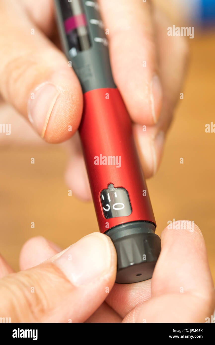 Diabetes, blood glucose meter, lancing device and insulin pen Stock ...