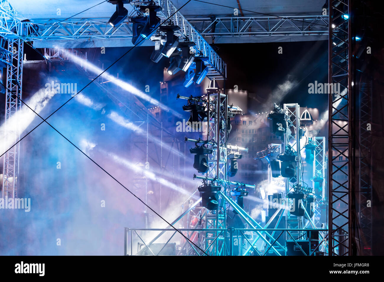 entertainment colorful lighting on outdoor stage during the concert ...