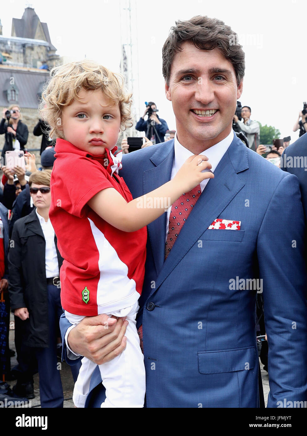 Justin Trudeau, Prime Minister of Canada and Hadrien Trudeau, arrive ...