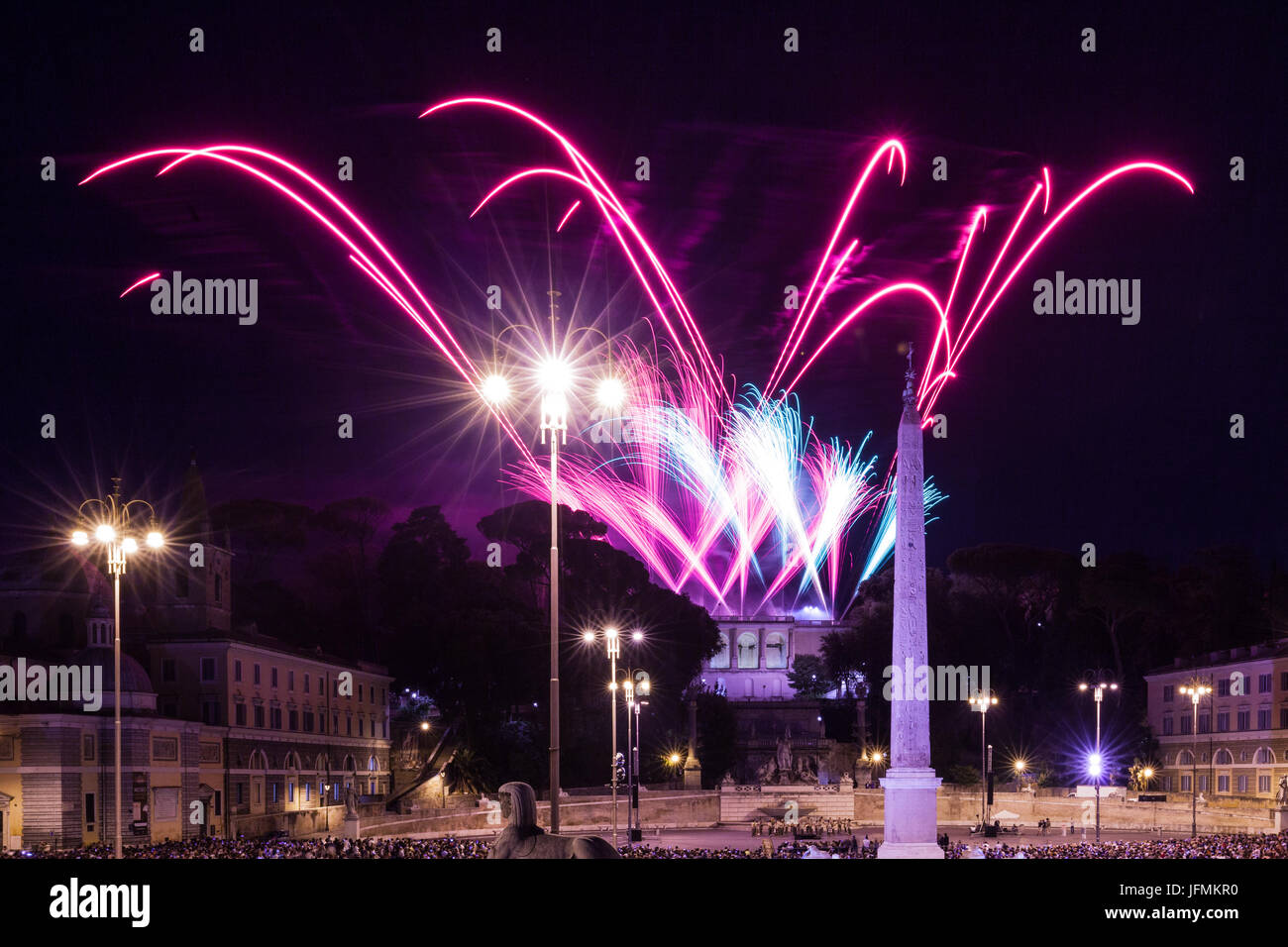 Rome the fireworks for the girandola of piazza del popolo hi-res stock ...