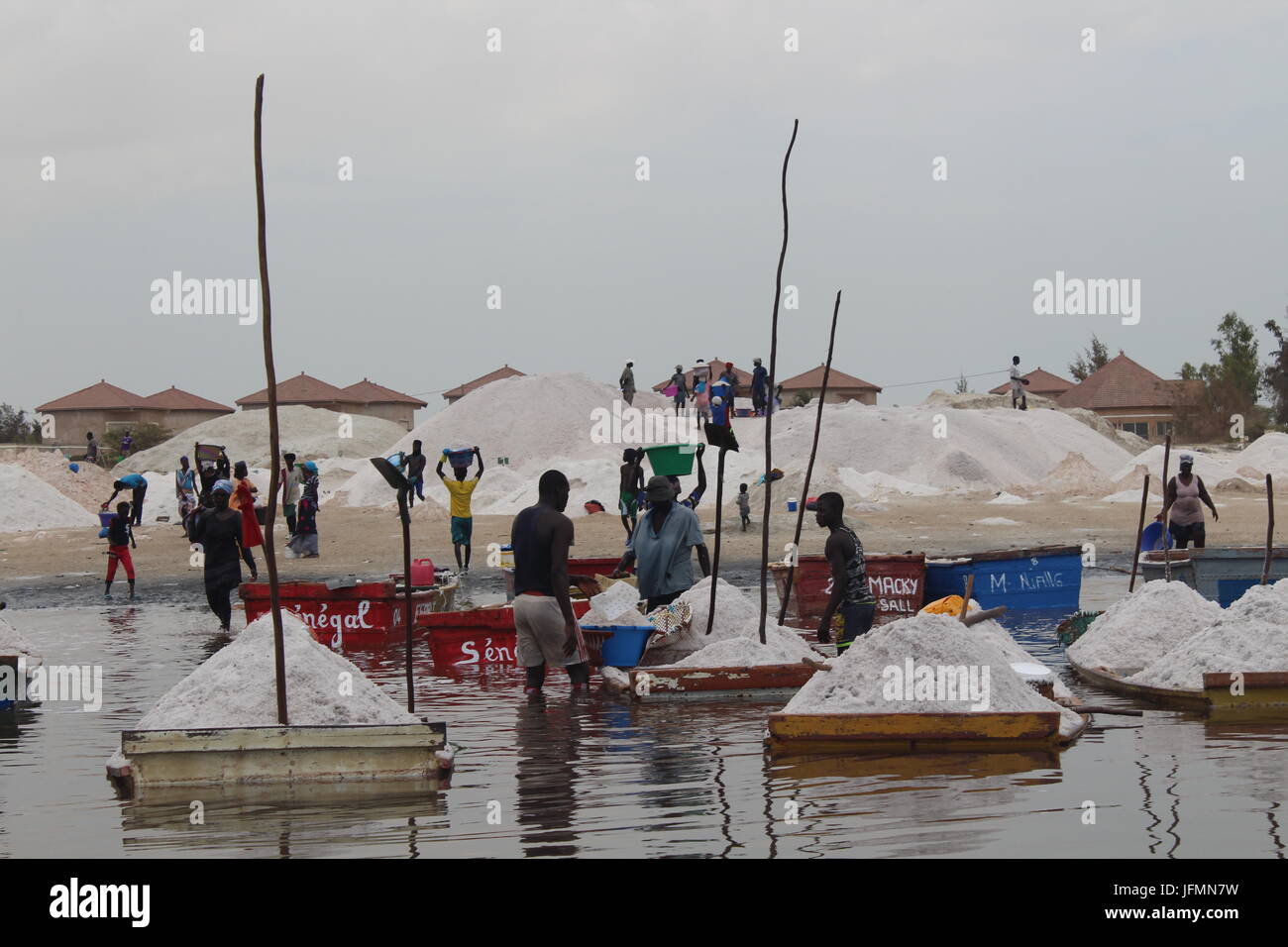 Salt Workers in Lake Retba, Pink Lake, Outside Dakar Senegal Stock ...