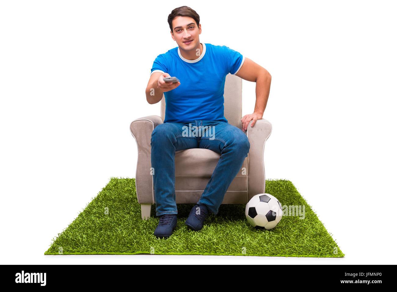Man watching sports isolated on white background Stock Photo - Alamy