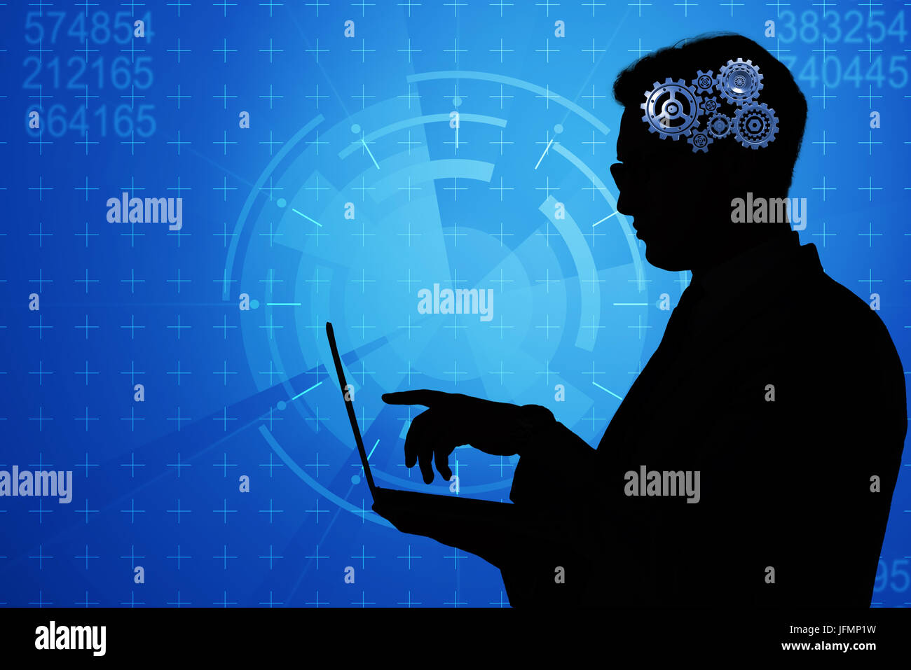 Artificial intelligence concept with man and laptop Stock Photo - Alamy