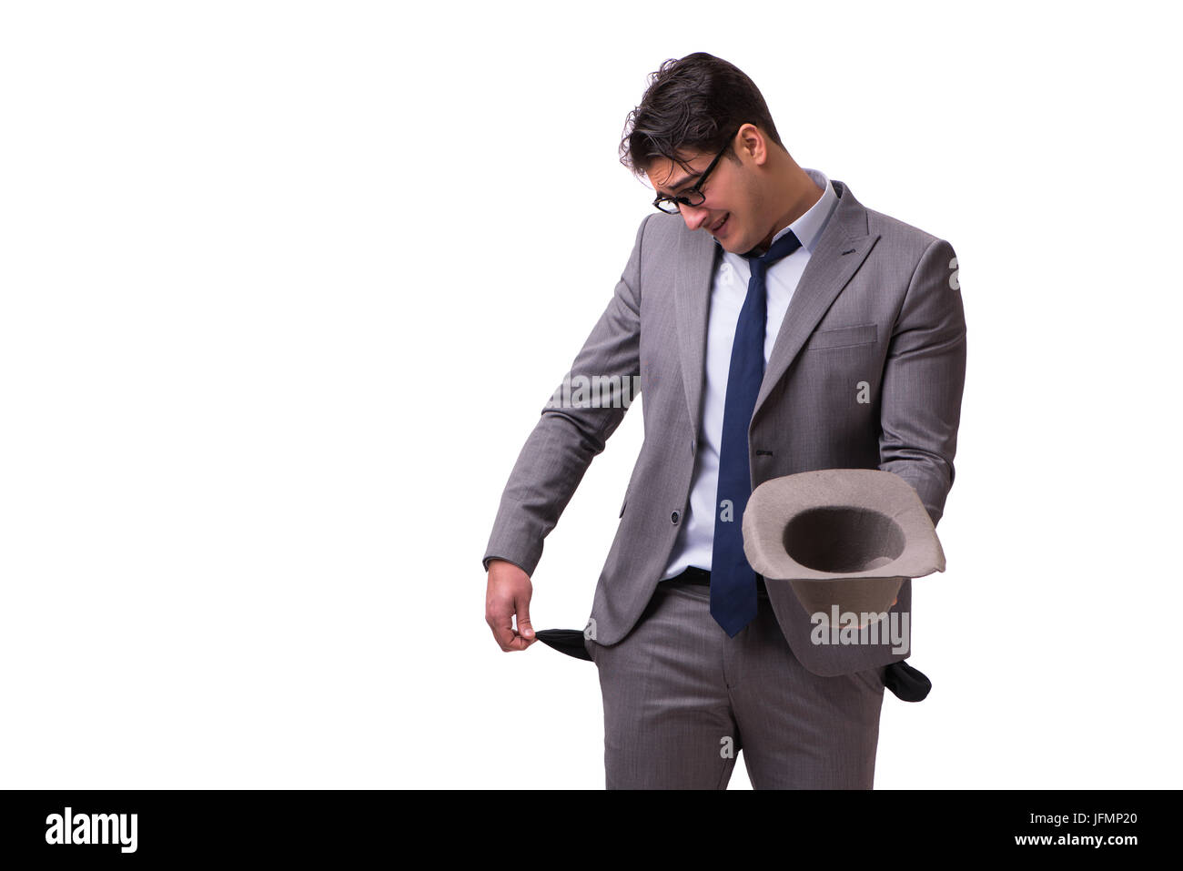 Bankrupt businessman isolated on white background Stock Photo - Alamy