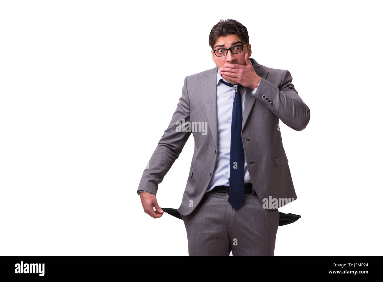 Bankrupt businessman isolated on white background Stock Photo - Alamy