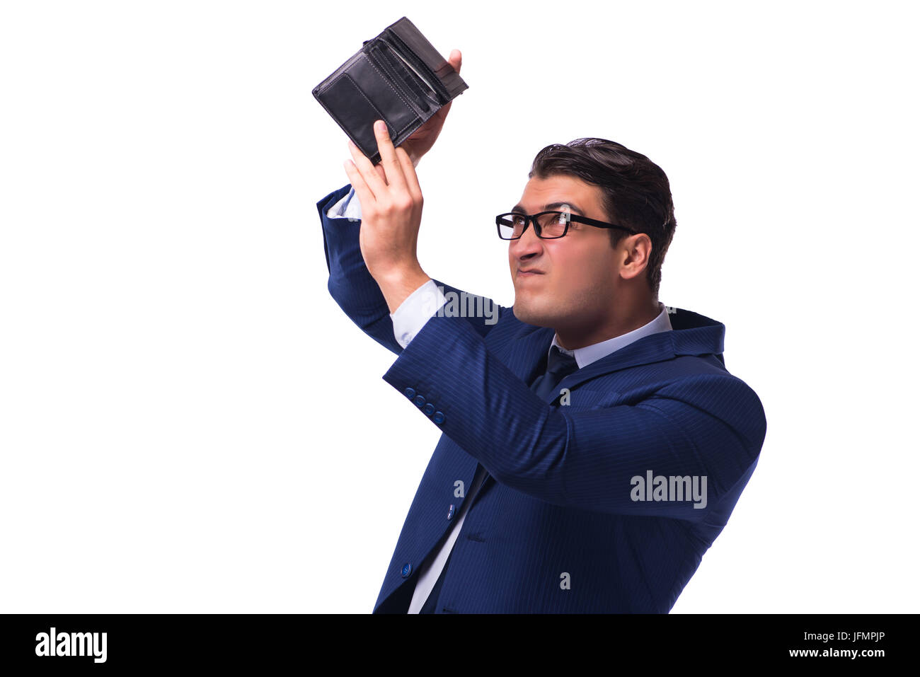 Bankrupt broke businessman with empty wallet on white background Stock ...
