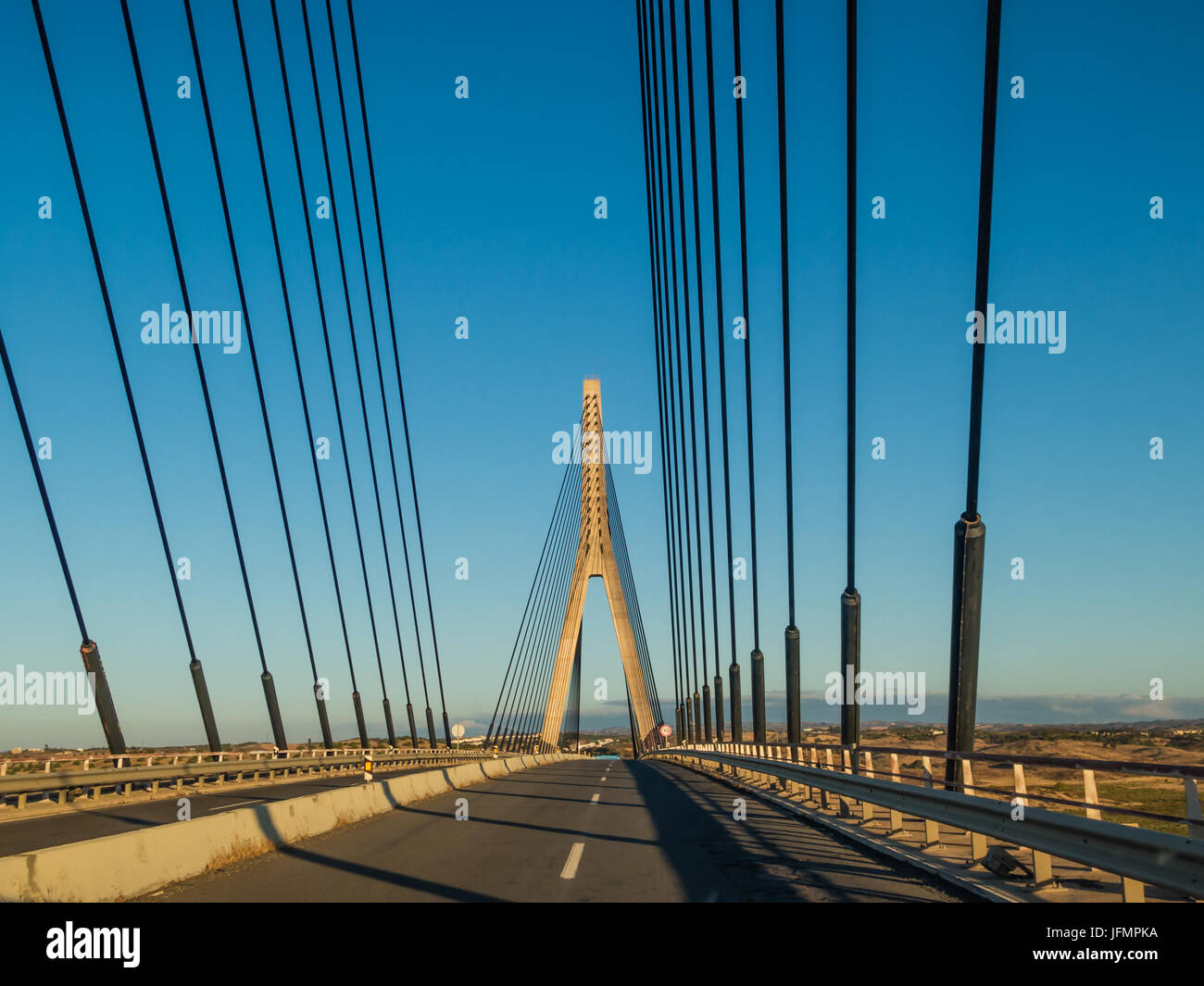The International bridge, a suspension bridge between Spain and ...