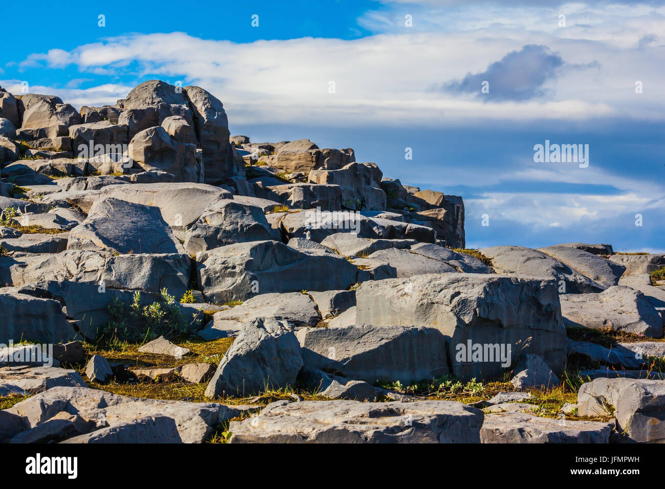 Huge stones on a plateau near falls Dettifoss Stock Photo - Alamy