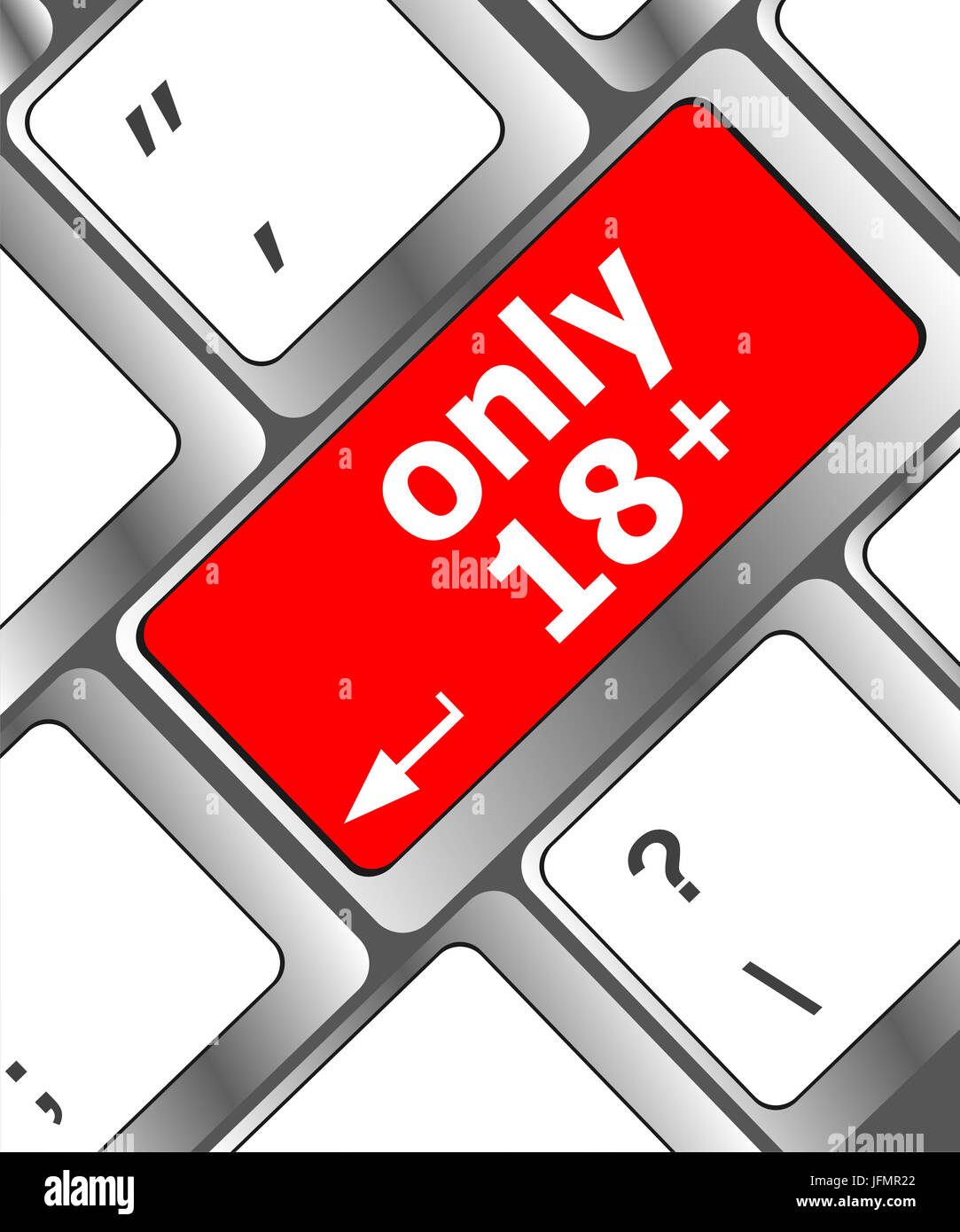 only 18 plus button on keyboard with soft focus Stock Photo - Alamy