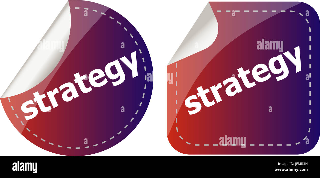 strategy word on stickers button set, label Stock Photo - Alamy