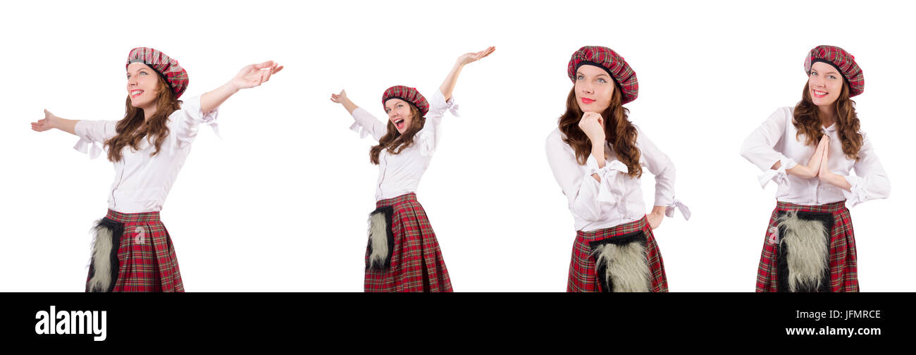 Pretty girl in plaid red clothing isolated on white Stock Photo - Alamy