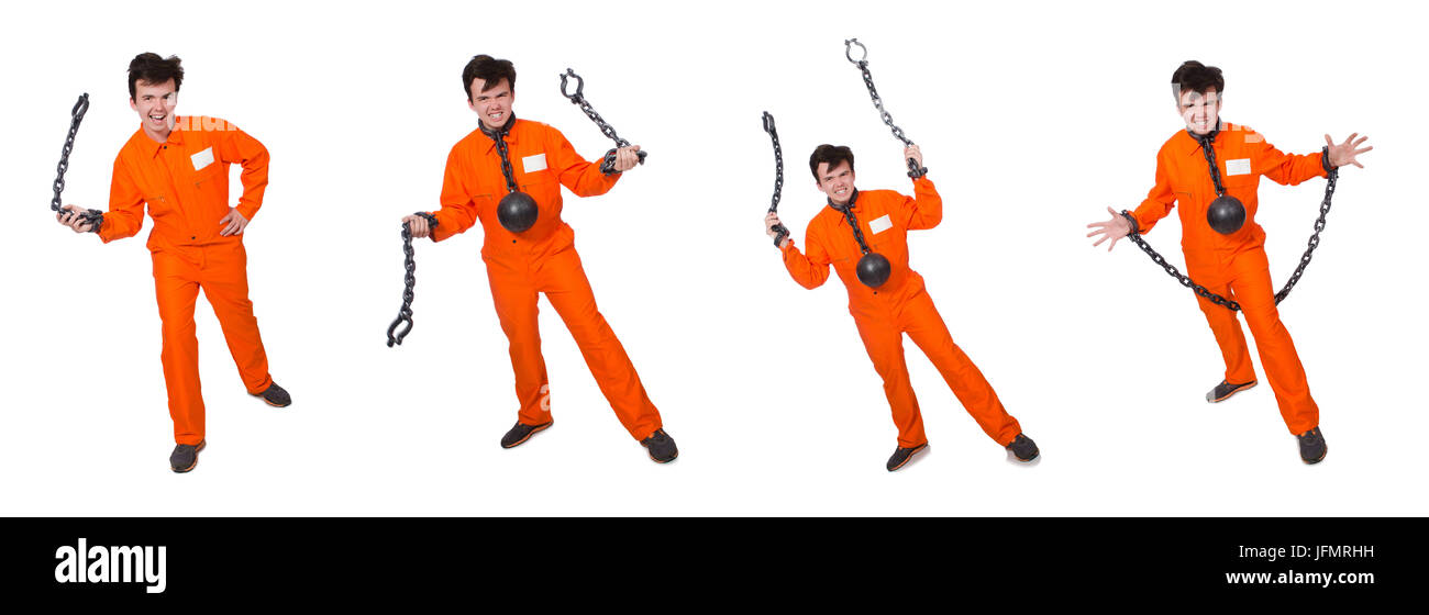 Young inmate with chains isolated on the white Stock Photo - Alamy