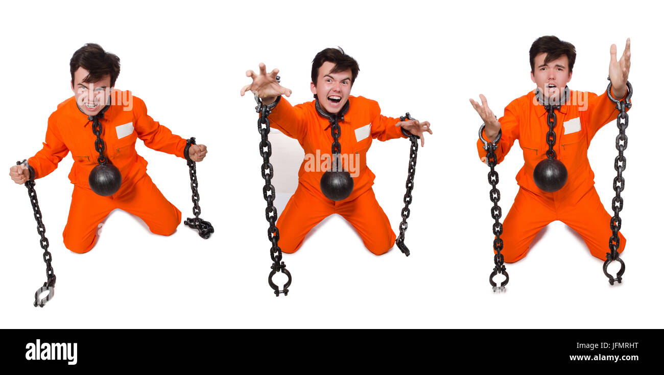 Young inmate with chains isolated on the white Stock Photo - Alamy