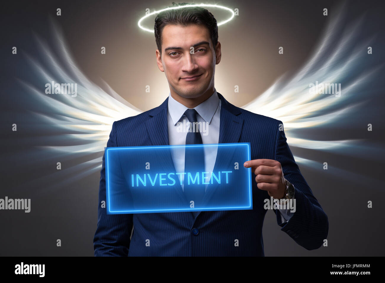 Angel investor concept with businessman with wings Stock Photo - Alamy