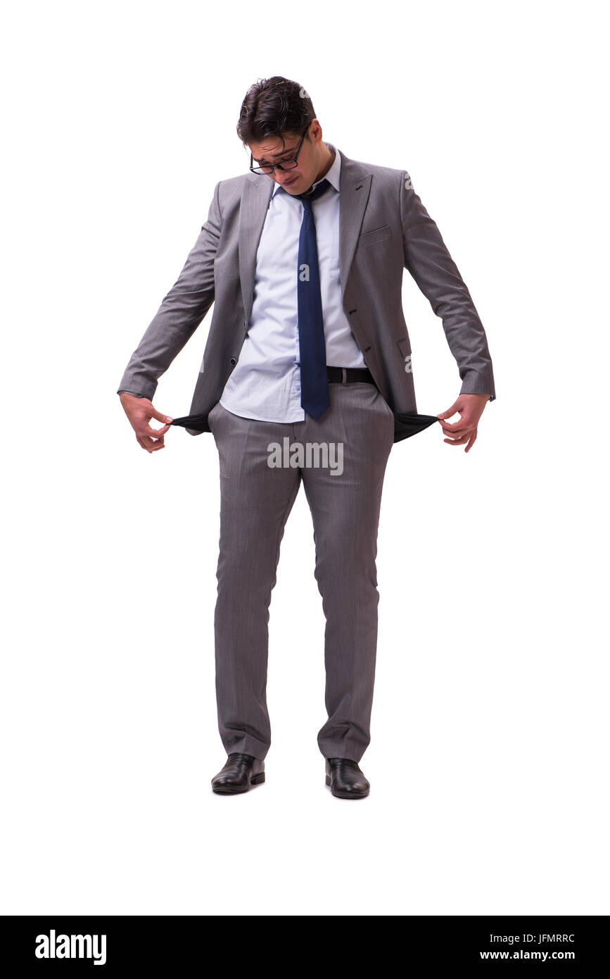 Bankrupt businessman isolated on white background Stock Photo - Alamy