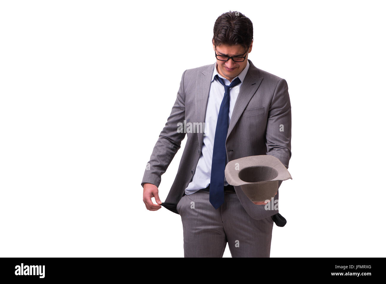 Bankrupt businessman isolated on white background Stock Photo - Alamy