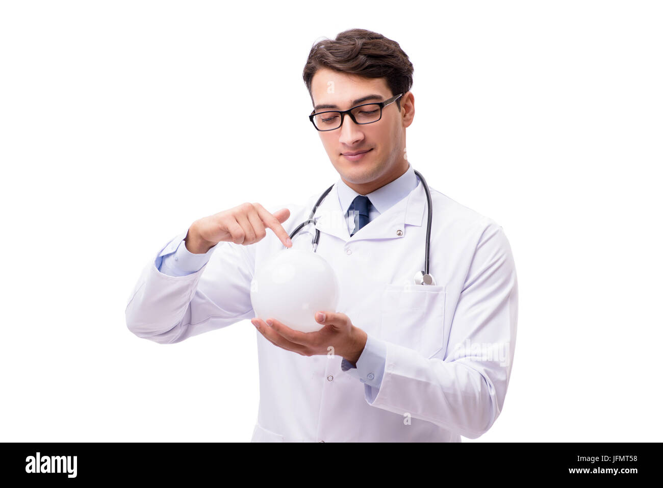 Doctor with crystal ball isolated on white background Stock Photo - Alamy